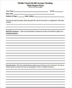 Book Report Template Middle School (1) - PROFESSIONAL TEMPLATES ...