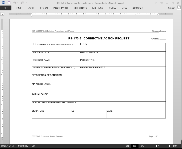 Corrective Action Report Template (2) - PROFESSIONAL TEMPLATES ...