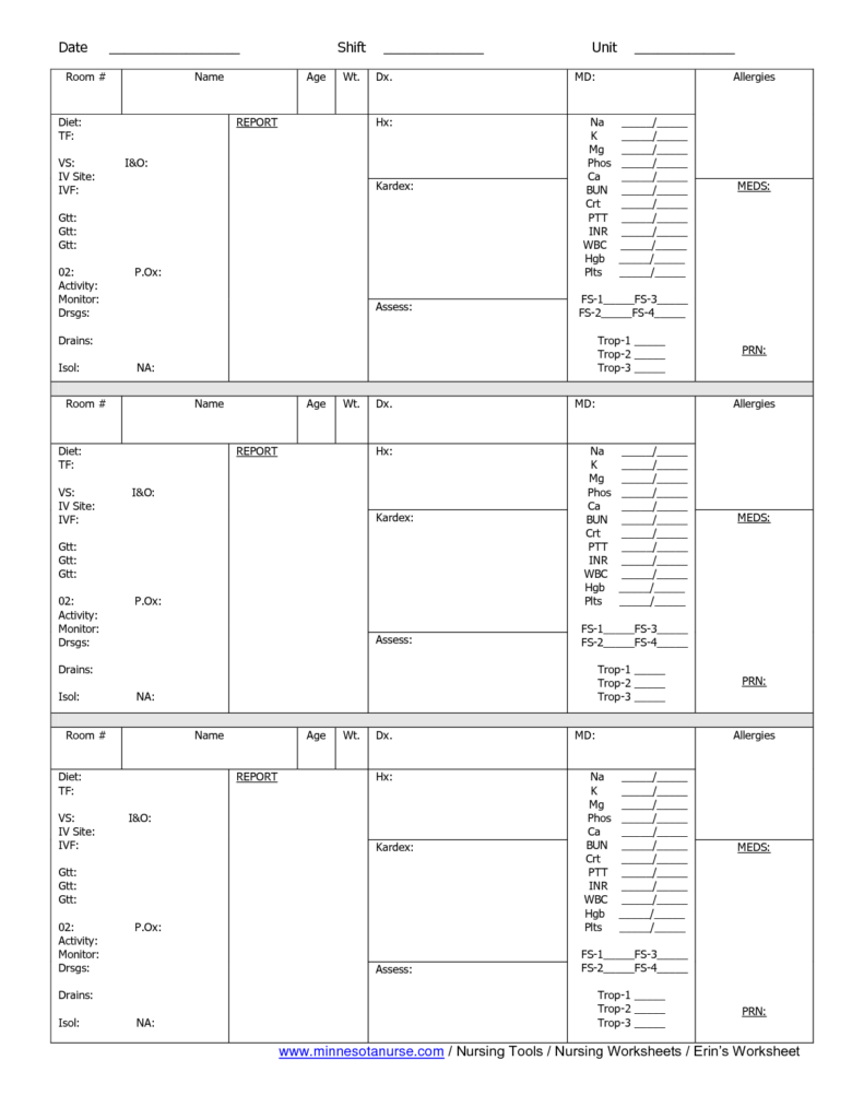 Nursing Report Sheet Template (3) - PROFESSIONAL TEMPLATES ...
