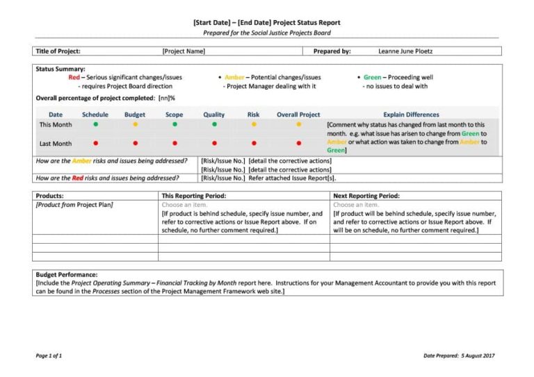 Project Management Status Report Template (6) - PROFESSIONAL TEMPLATES ...