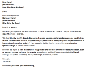 Credit Report Dispute Letter Template (1) - PROFESSIONAL TEMPLATES ...