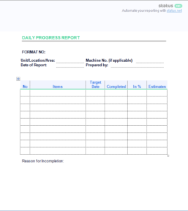 Daily Status Report Template Xls (5) - PROFESSIONAL TEMPLATES ...