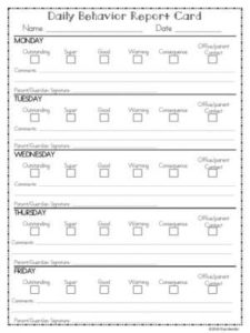 Daily Report Card Template For Adhd (4) - PROFESSIONAL TEMPLATES ...