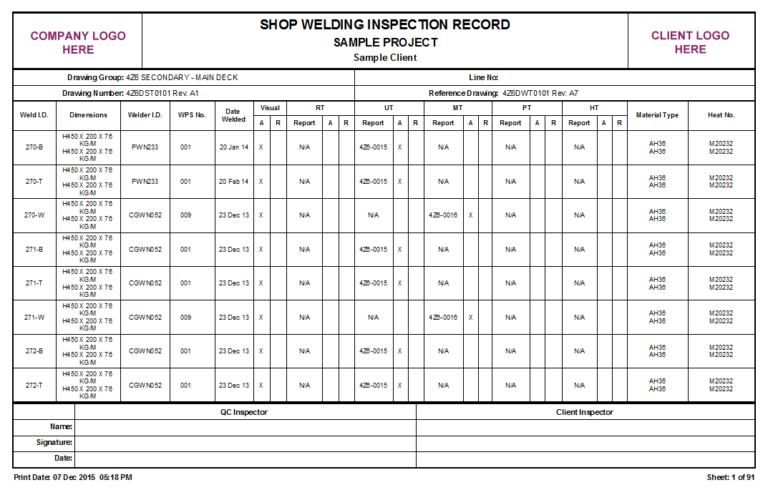 Welding Inspection Report Template - PROFESSIONAL TEMPLATES ...
