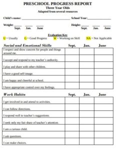 Preschool Progress Report Template (4) - PROFESSIONAL TEMPLATES ...