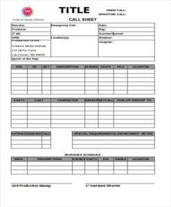Blank Call Sheet Template (1) - PROFESSIONAL TEMPLATES | PROFESSIONAL ...