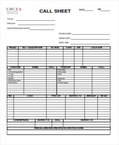 Blank Call Sheet Template (4) - PROFESSIONAL TEMPLATES | PROFESSIONAL ...