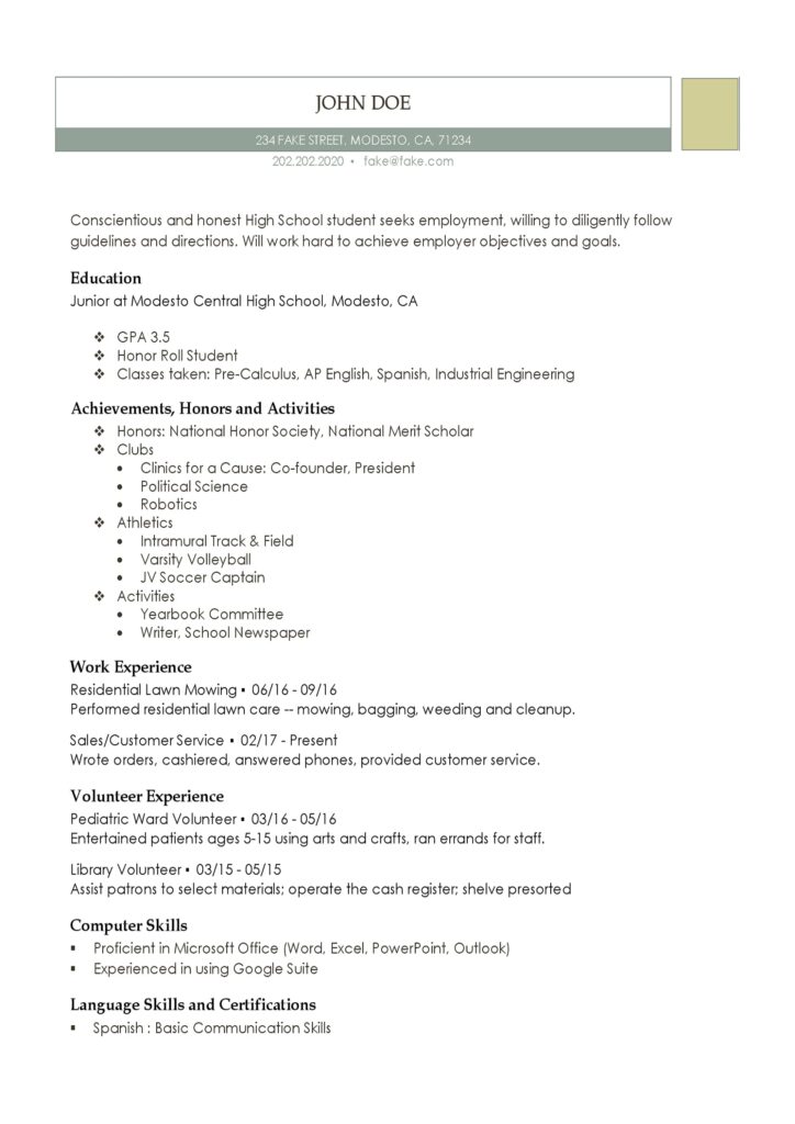 Resume Templates High School (5) - PROFESSIONAL TEMPLATES ...