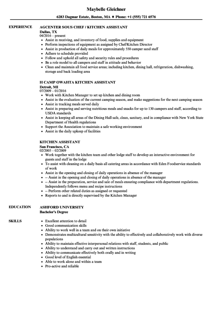Resume Templates for Kitchen Helper - PROFESSIONAL TEMPLATES ...