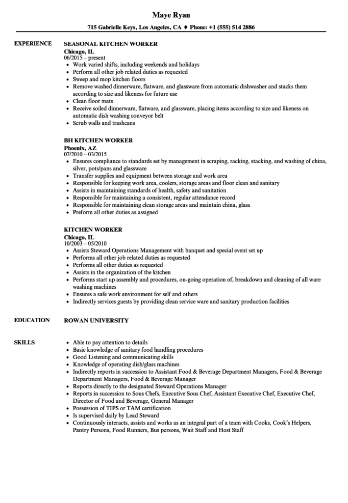 Resume Templates for Kitchen Worker - PROFESSIONAL TEMPLATES ...