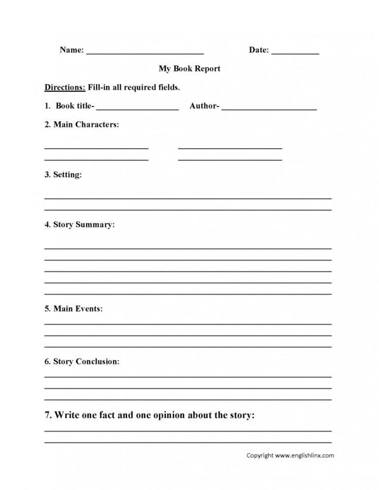 Book Report Template 6th Grade Printable | PROFESSIONAL TEMPLATES