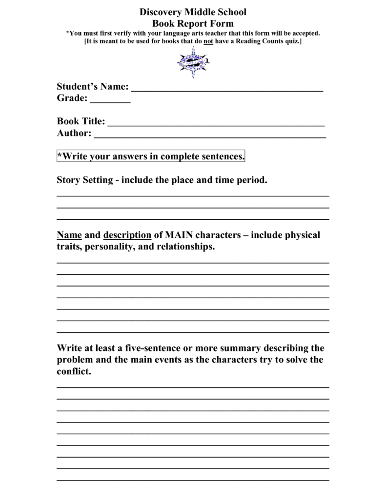 Book Report Template For 9th Graders - PROFESSIONAL TEMPLATES ...