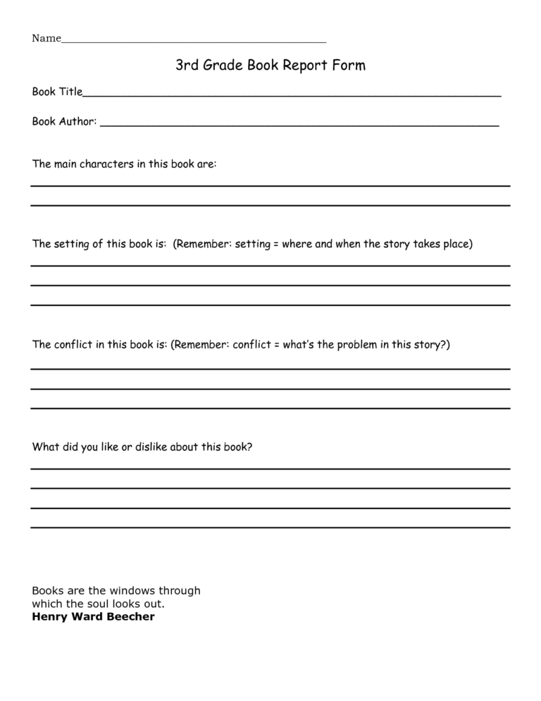 Book Report Template 4th Grade Free (2) - PROFESSIONAL TEMPLATES ...