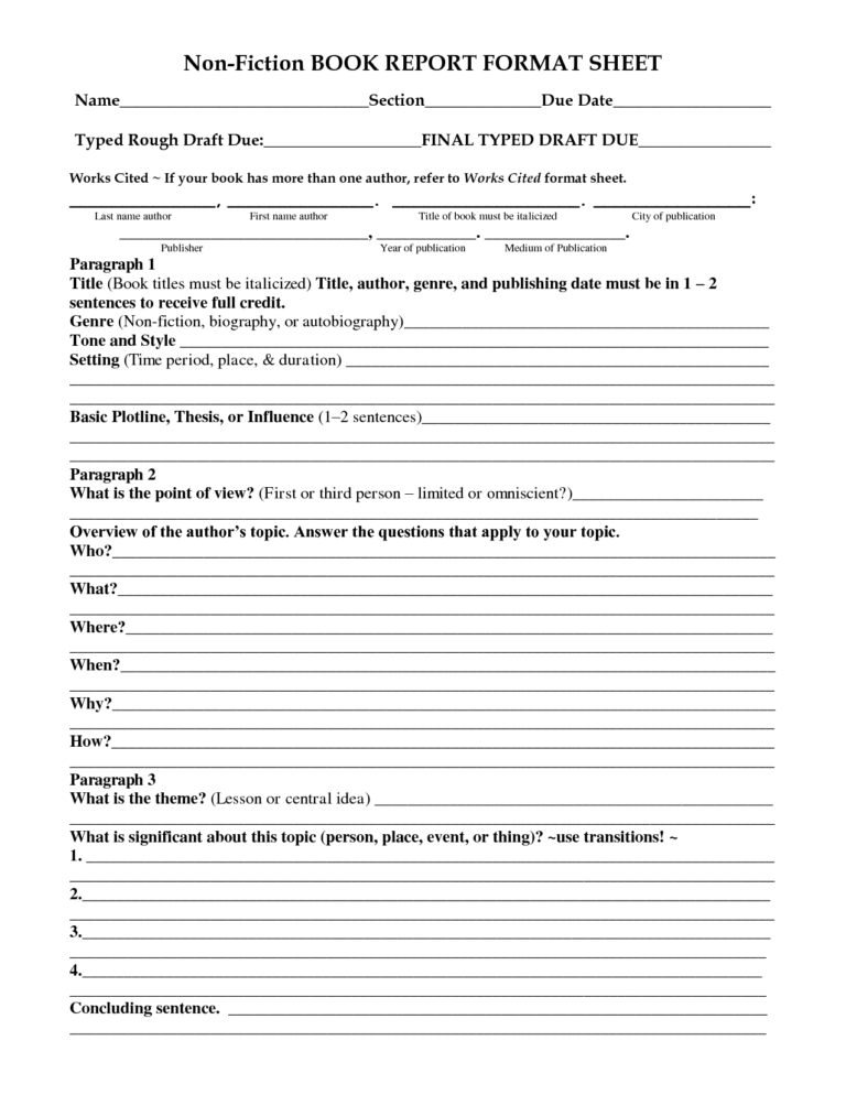 Book Report Template 4th Grade Nonfiction (5) - PROFESSIONAL TEMPLATES ...